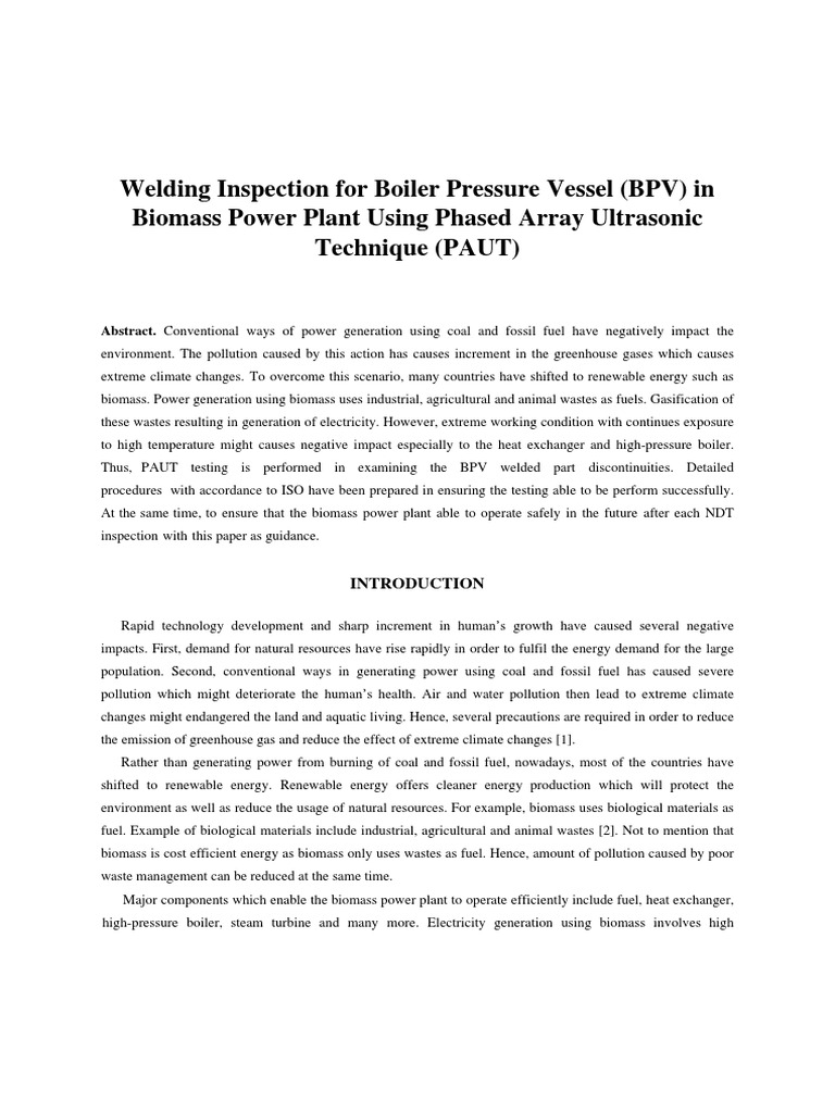 Welding Inspection For Boiler Pressure Vessel (BPV) in Biomass Power Plant Using Phased Array ...