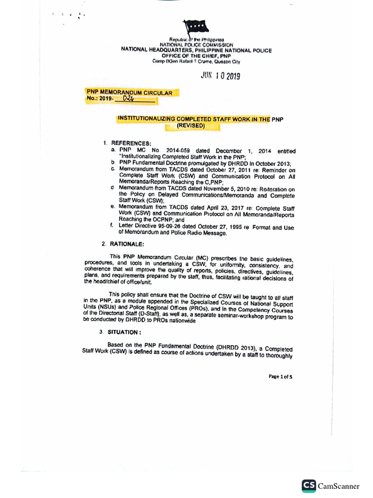 PNP MC 2019-026 Institutionalizing The CSW in The PNP | PDF
