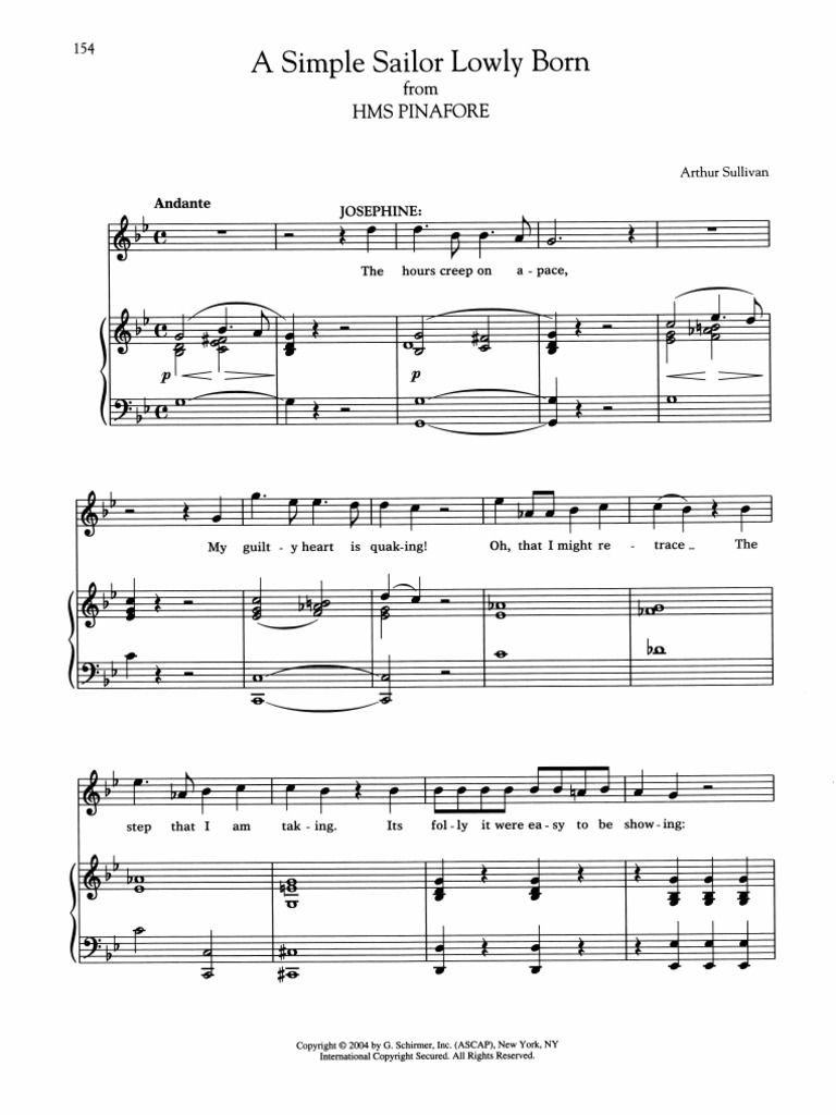 A Simple Sailor Lowly Born (HMS Pinafore) | PDF