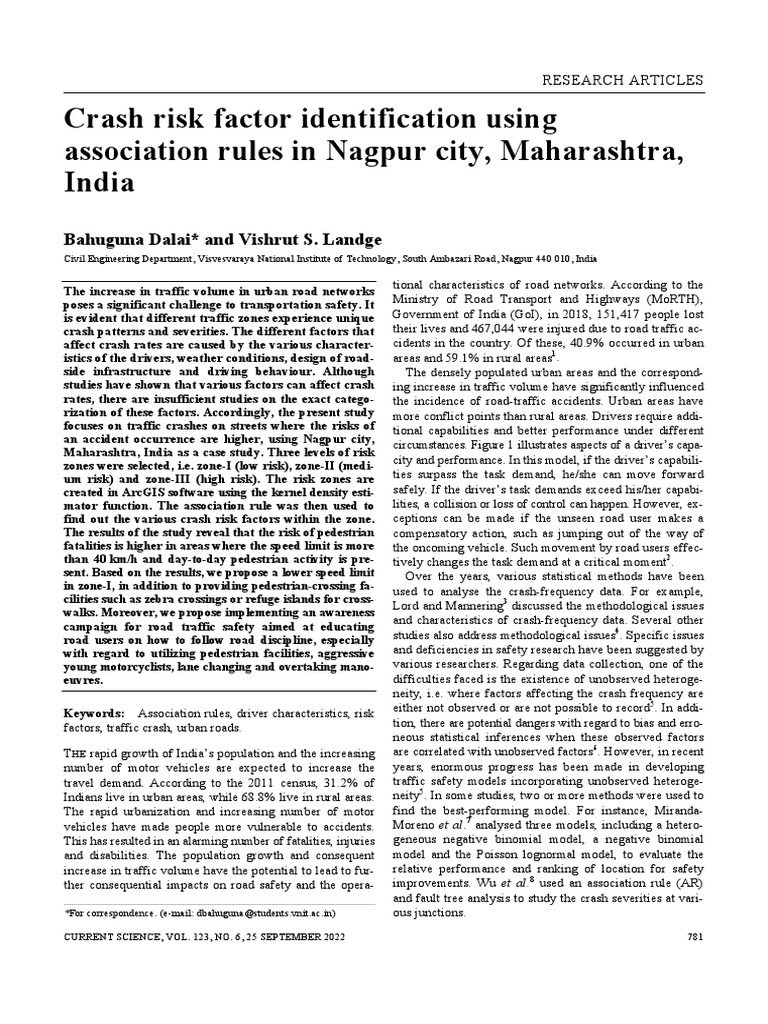 Crash Risk Factor Identification Using Association Rules in Nagpur City ...
