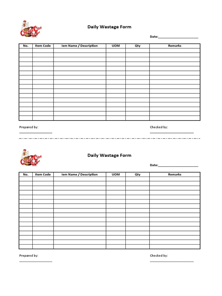 Daily Food Wastage Record Sheet | PDF | Business