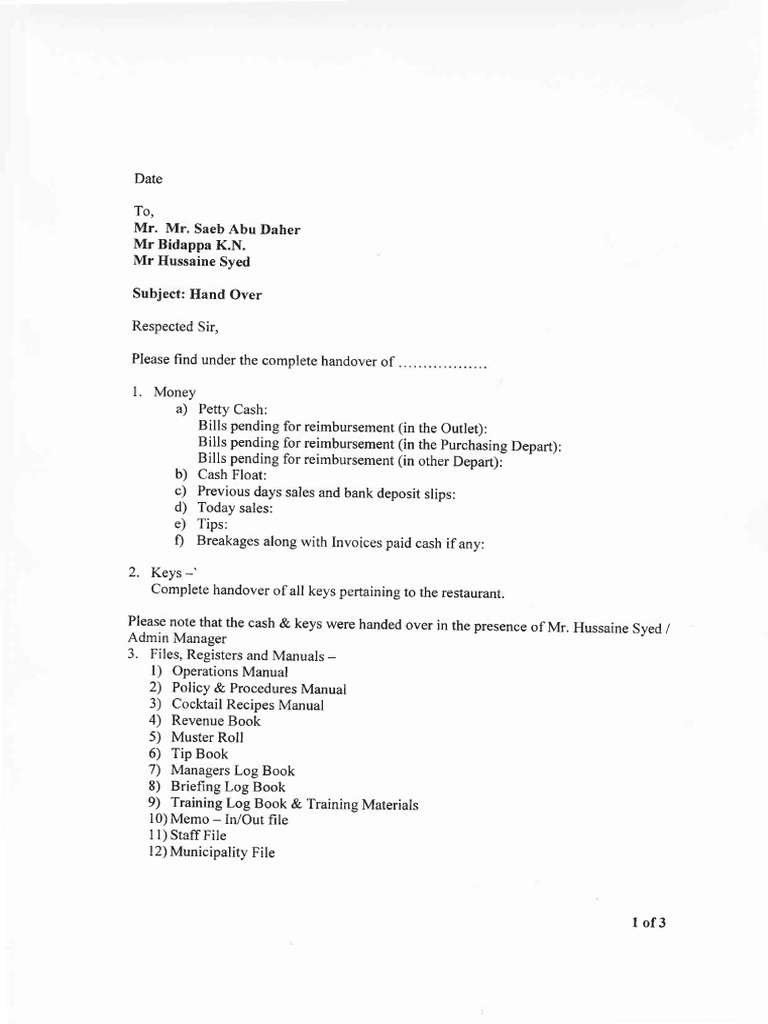 Hand Over Form 2 | PDF | Point Of Sale | Service Industries