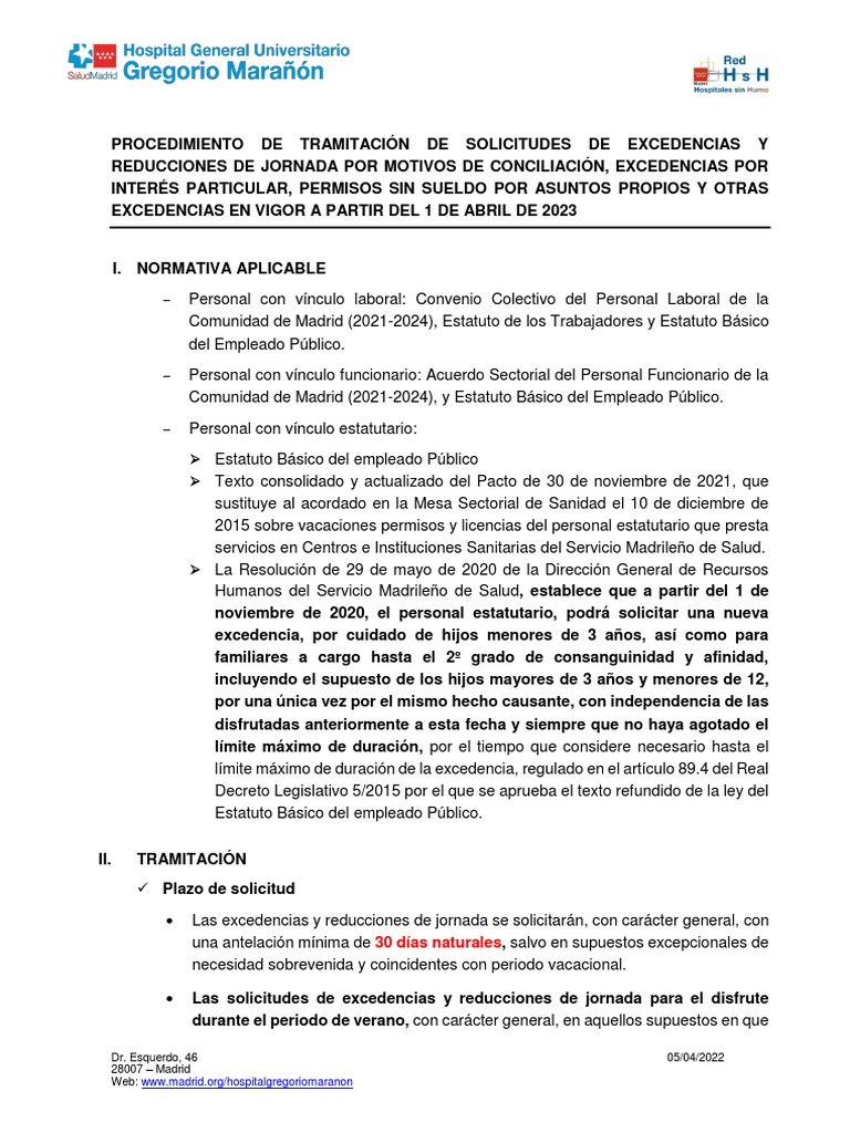 Procedimiento Vigor Excedencias Reduciones | PDF | Justicia | Crimen y ...
