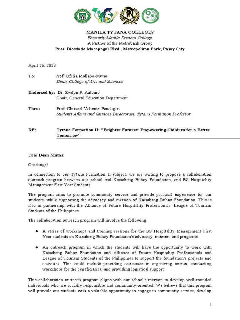 Outreach Program Proposal | PDF | Tourism | Collaboration