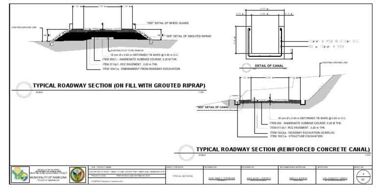 Typical Roadway Section (On Fill With Grouted Riprap) : Detail of Canal ...
