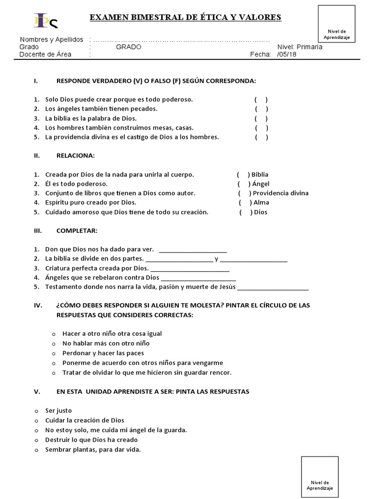 Modelo de Examen Formato | PDF | Dios | Pecado