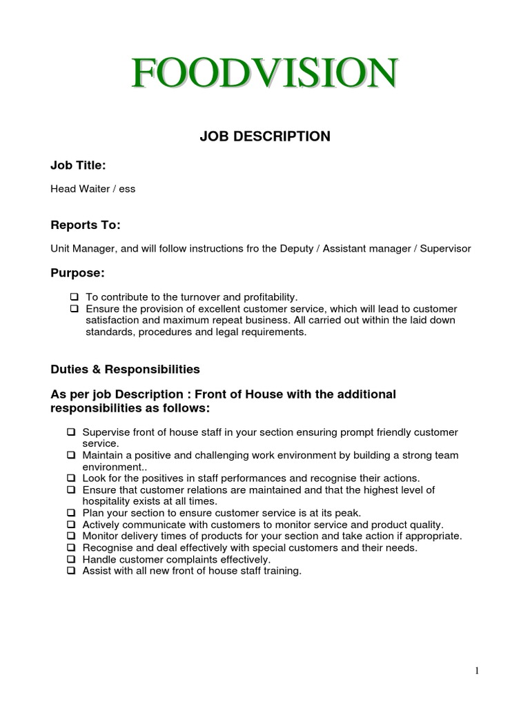 Head Waitress | PDF | Business