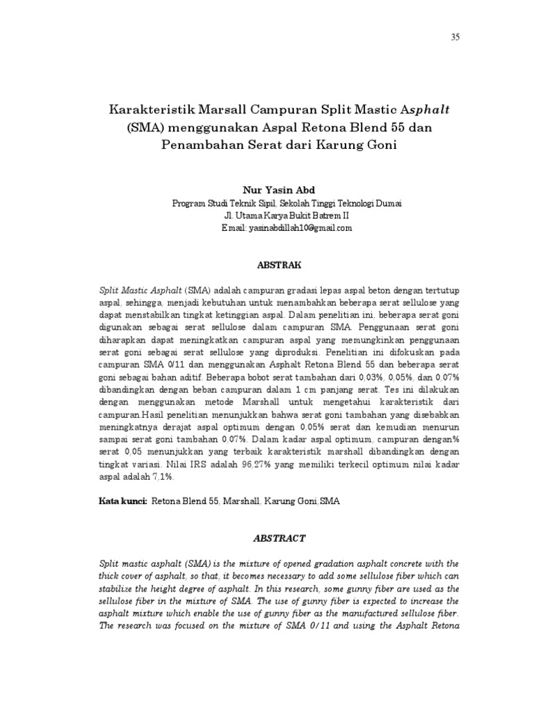 Karakteristik SMA dengan Serat Goni | PDF