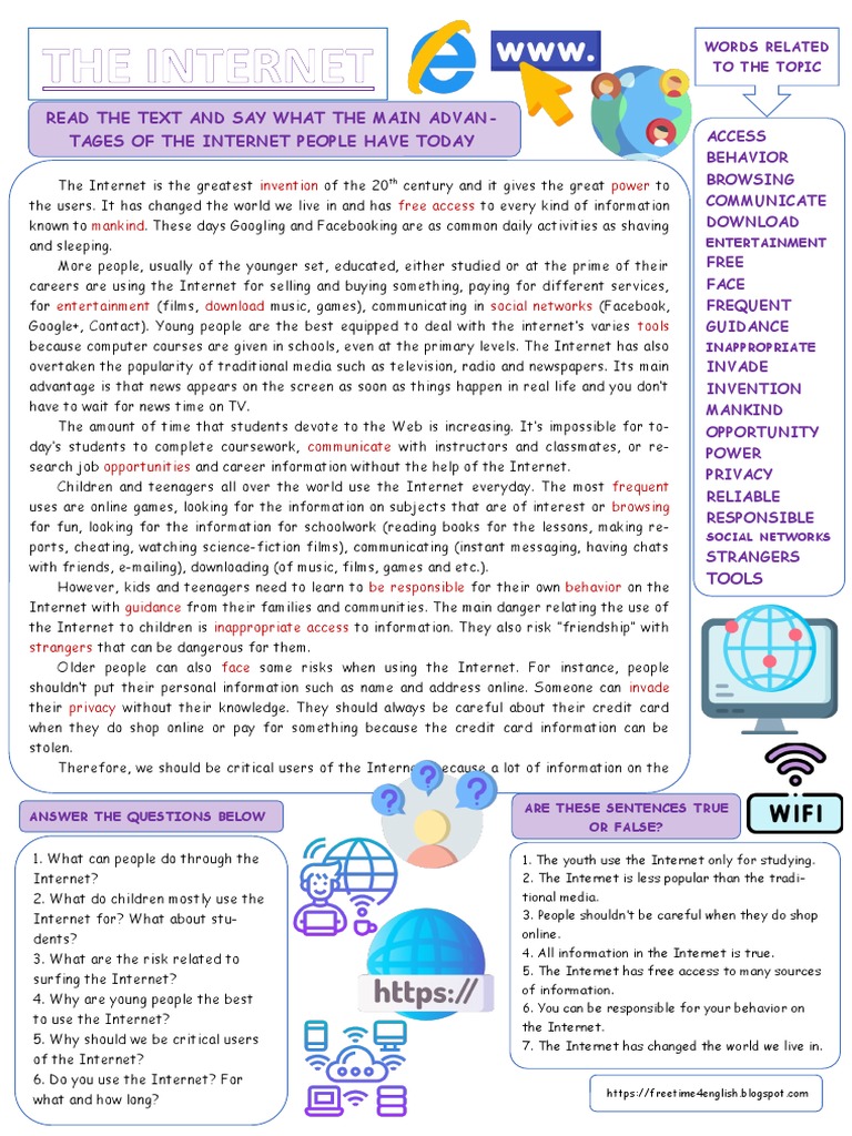 Mass Media The Internet Reading Comprehension Exercises Teacher Developmen - 142155 | PDF ...