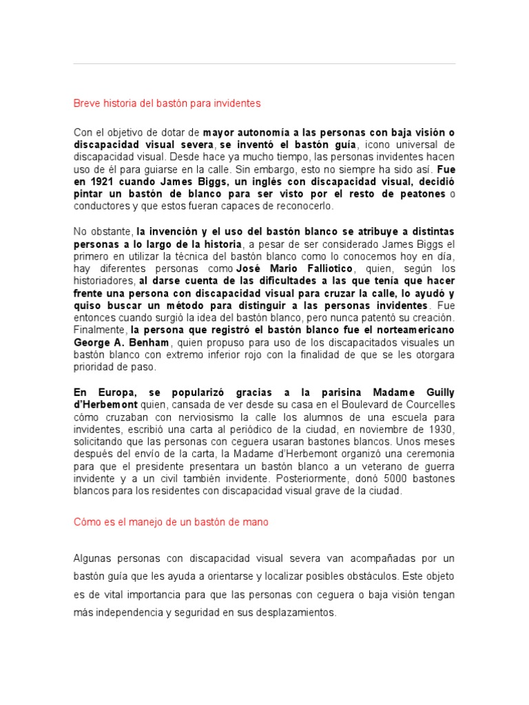 Historia del bastón blanco para ciegos | PDF | Discapacidad visual