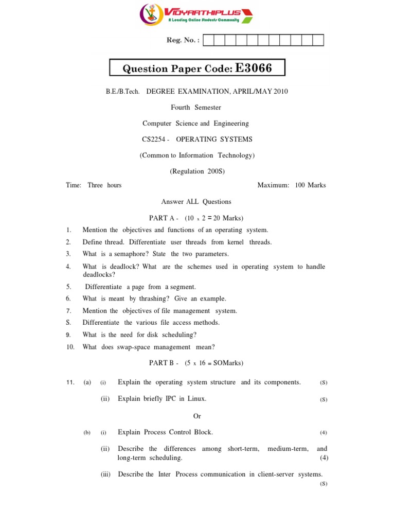 CS2254 MJ 2010 | PDF | Scheduling (Computing) | Operating System