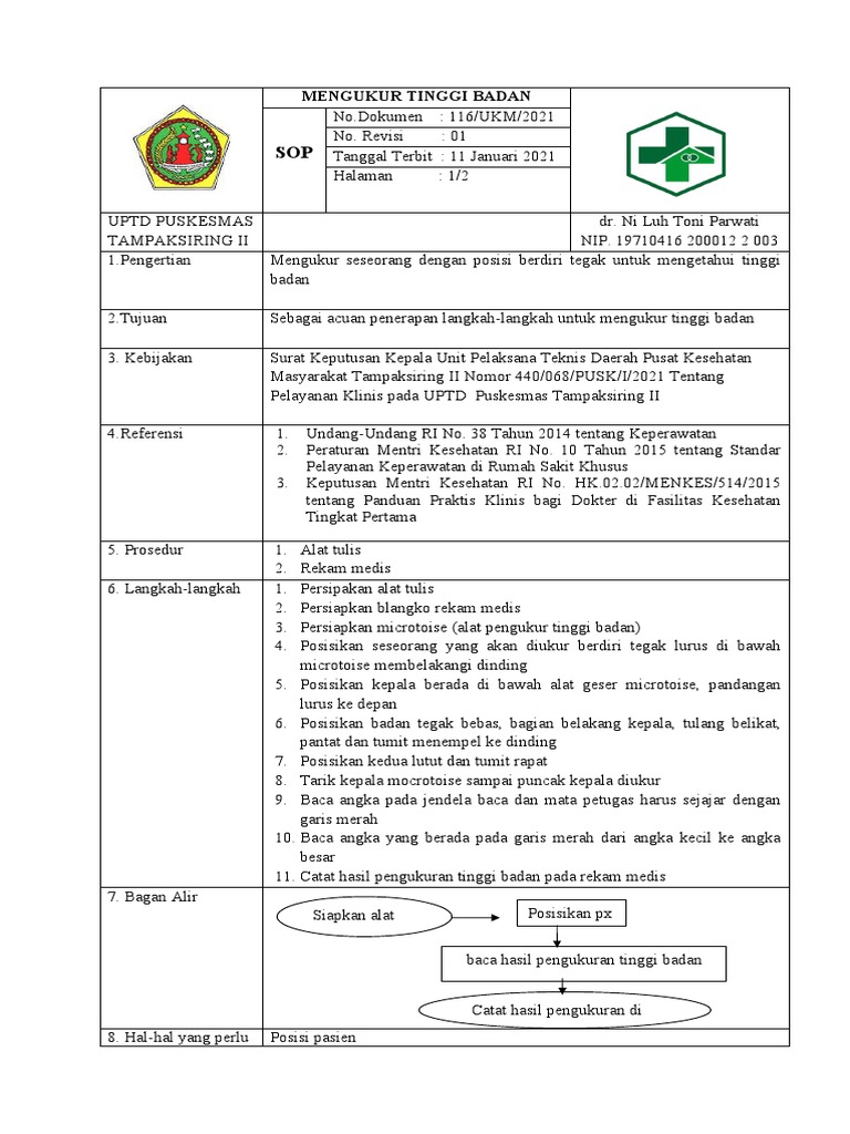 SOP Mengukur Tinggi Badan | PDF