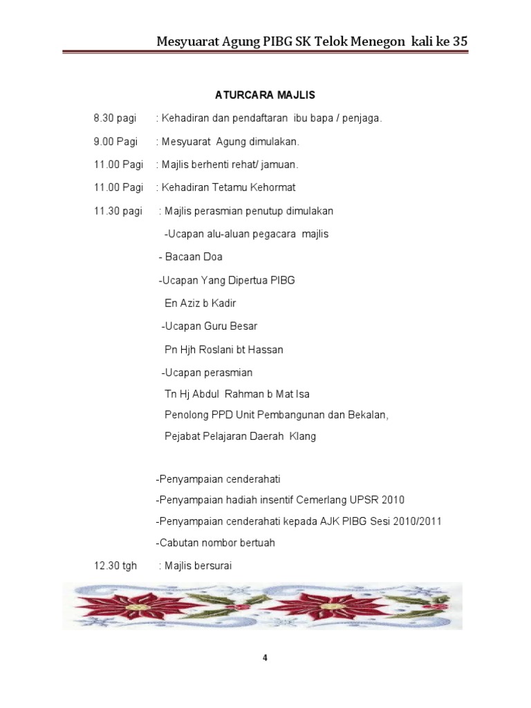 Aturcara Majlis Agm Pibg Kali Ke 35 | PDF