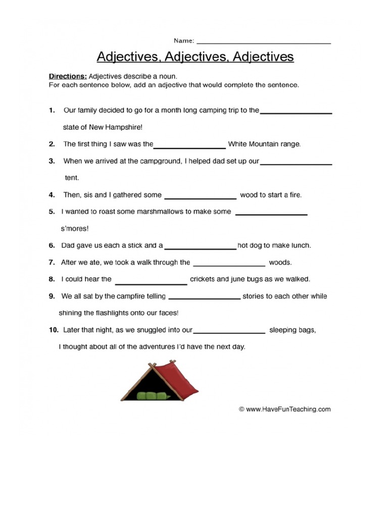 Adjectives Fill in The Blank Worksheet Have Fun Teaching | PDF