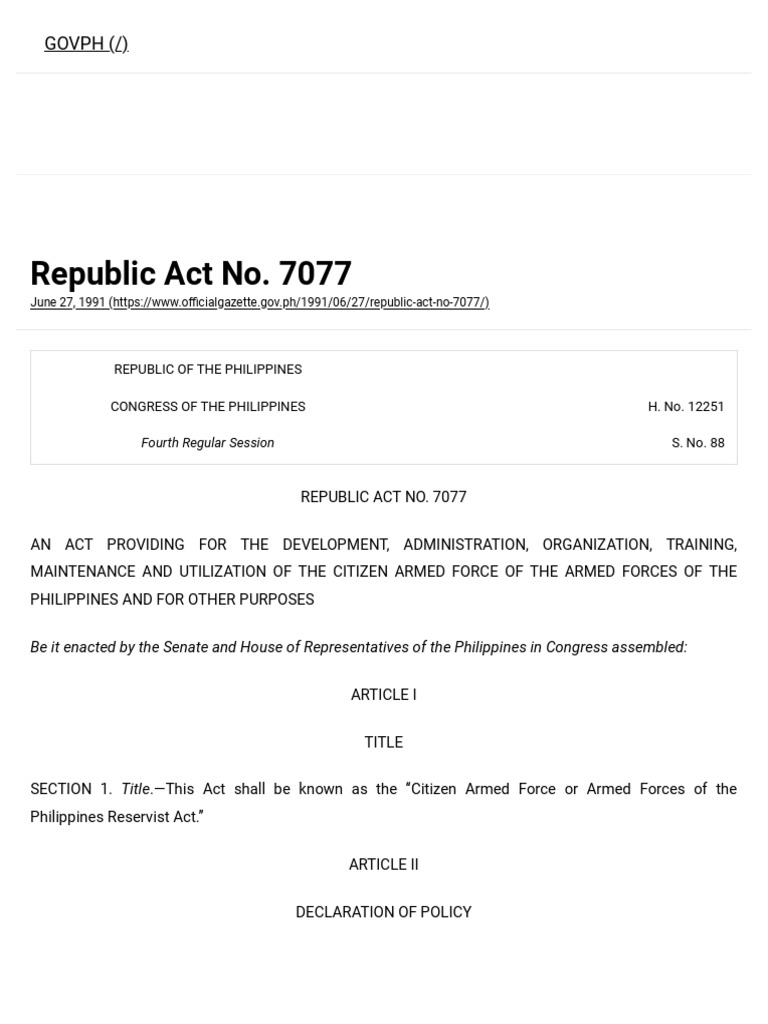 Republic Act No. 7077 - Official Gazette of The Republic of The ...