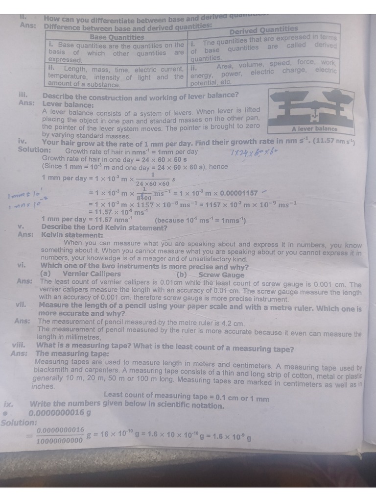 Physics Short Notes Chapter 1 Class 9 | PDF