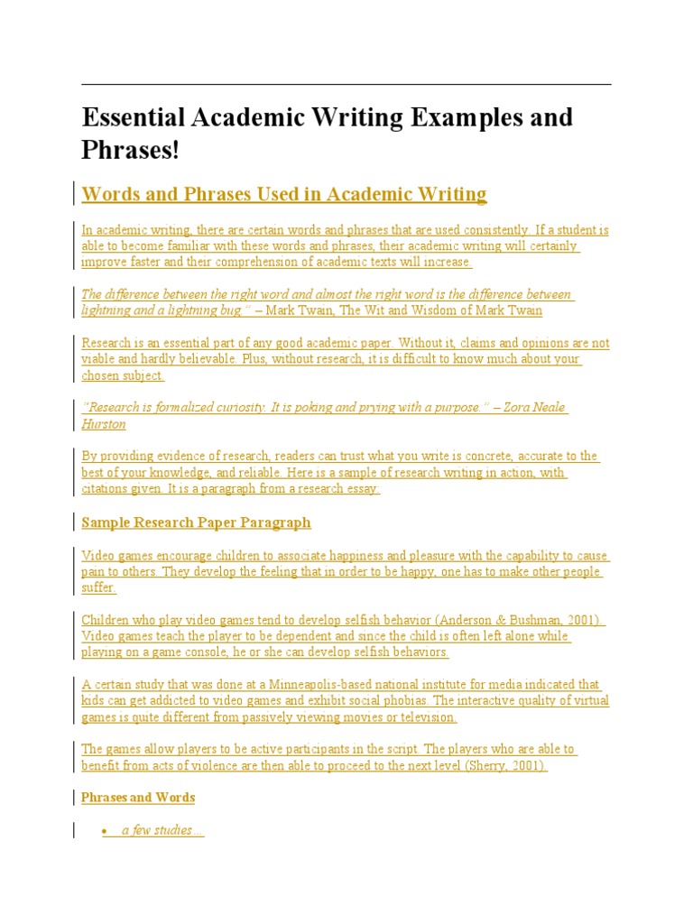 Essential Academic Writing Examples and Phrases | PDF | Understanding ...
