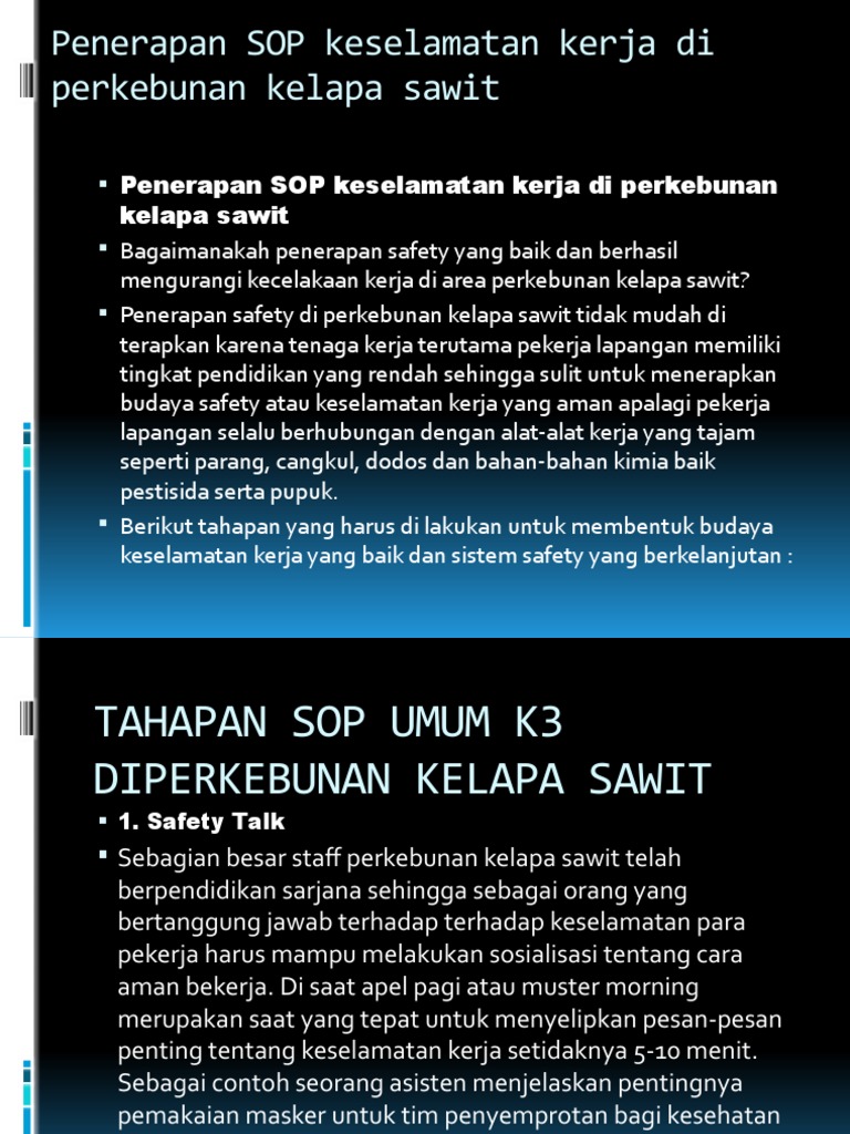Penerapan SOP Keselamatan Kerja Di Perkebunan Kelapa Sawit | PDF | Bisnis | Teknologi & Rekayasa