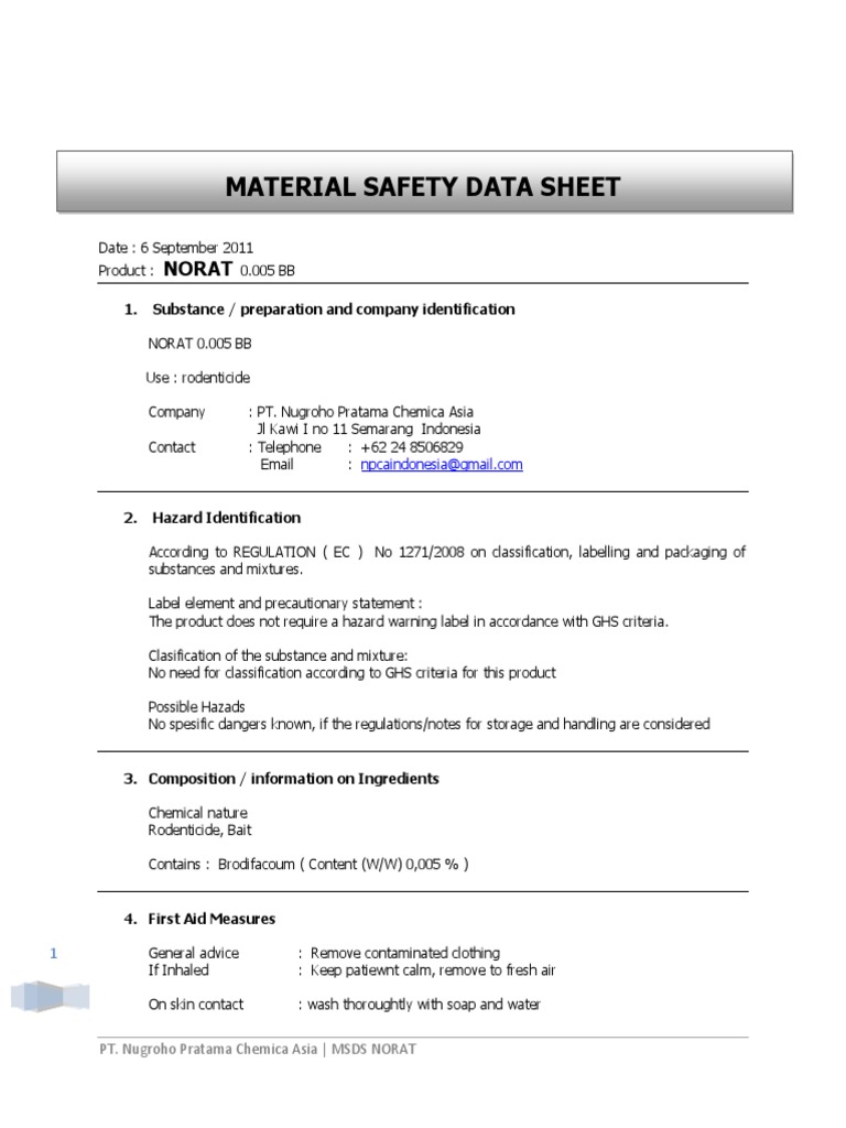 MSDS Norat | PDF | Water | Chemistry