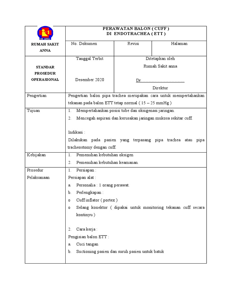ETT Cuff Care SOP for Hospitals | PDF | Wellness