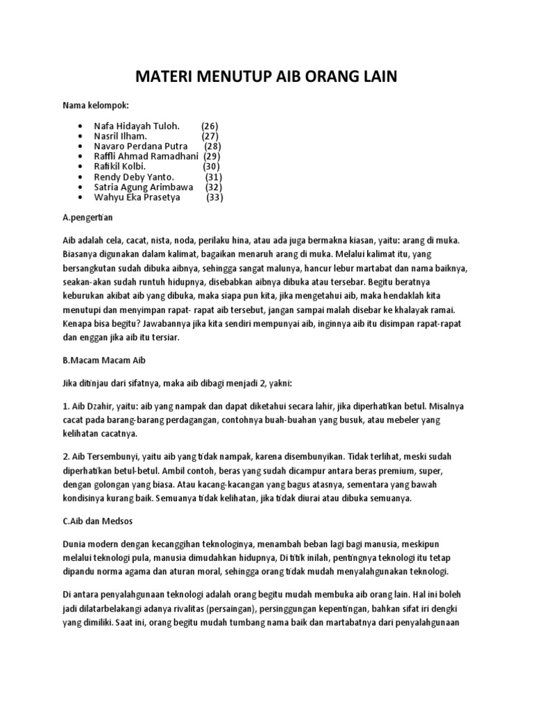 Memahami Aib dan Cara Menutupnya | PDF