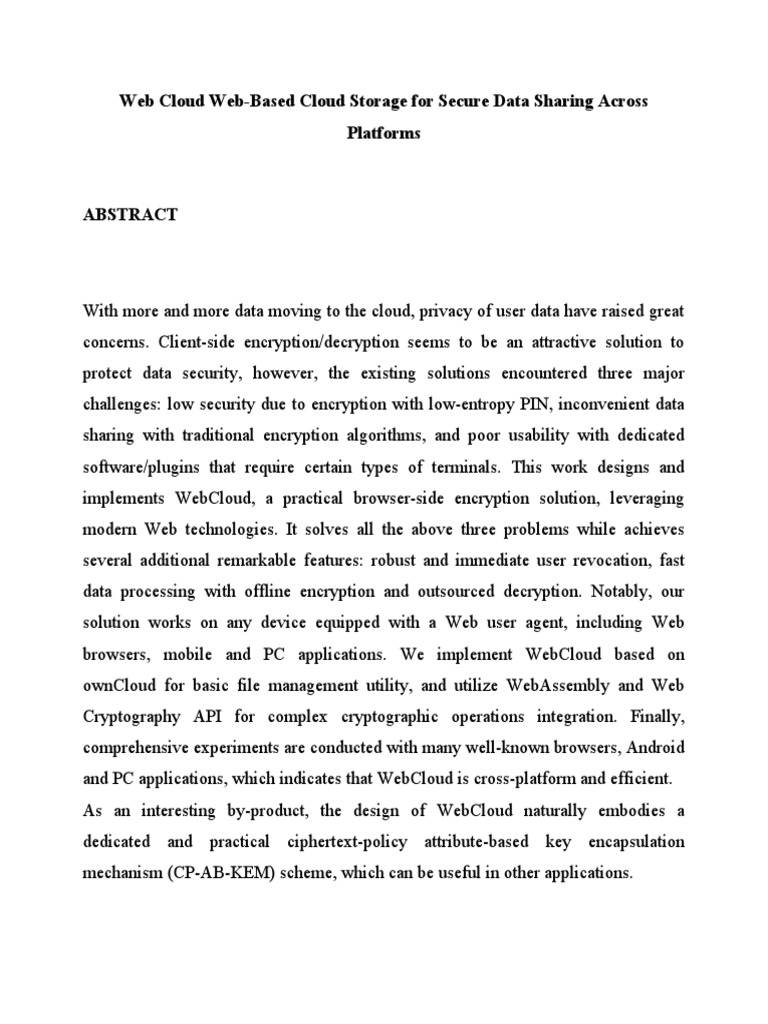 WebCloud Web-Based Cloud Storage For Secure Data Sharing Across Platforms | PDF