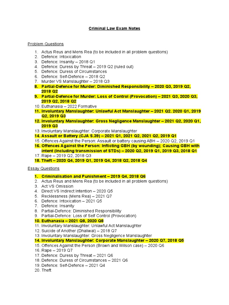 Criminal Law Exam Notes 2023 | PDF