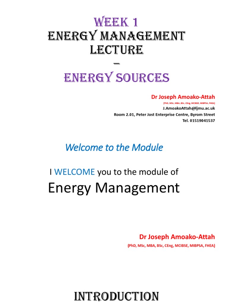 Week 1 Energy Management Lecture Energy Sources Pdf Renewable
