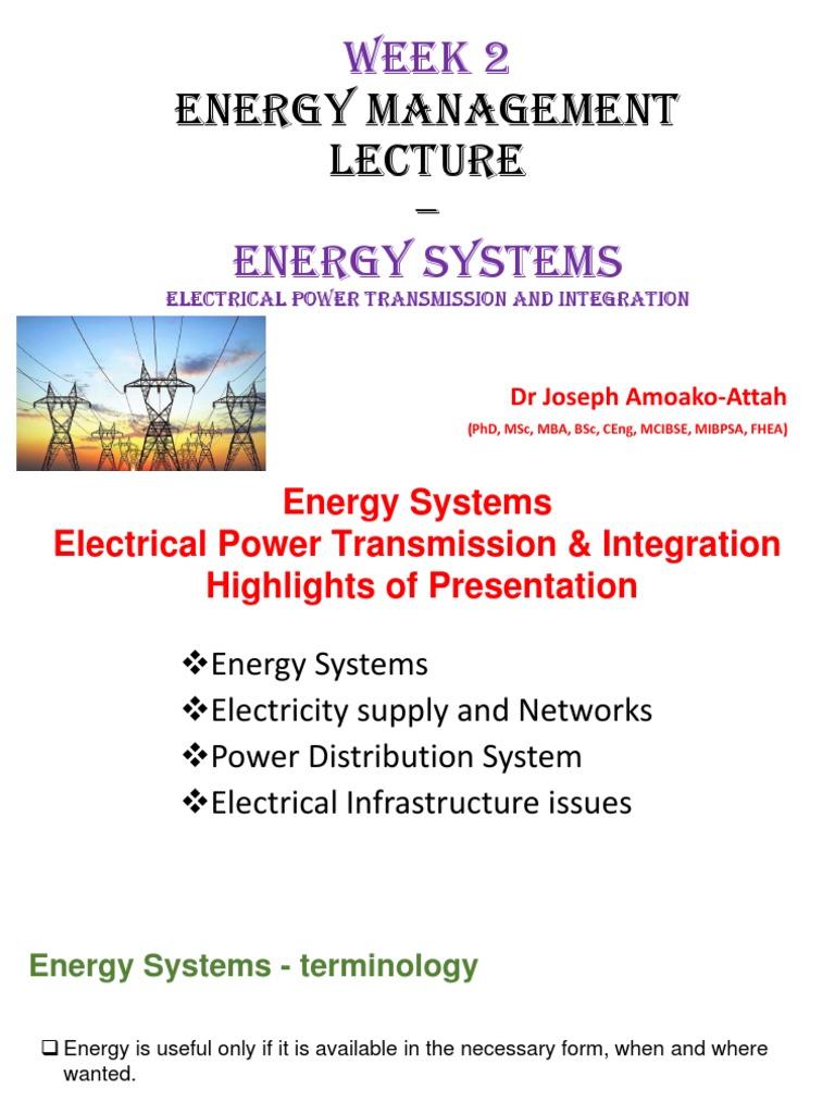 Week 2 - Energy Management Lecture - Energy Systems - 1 | PDF