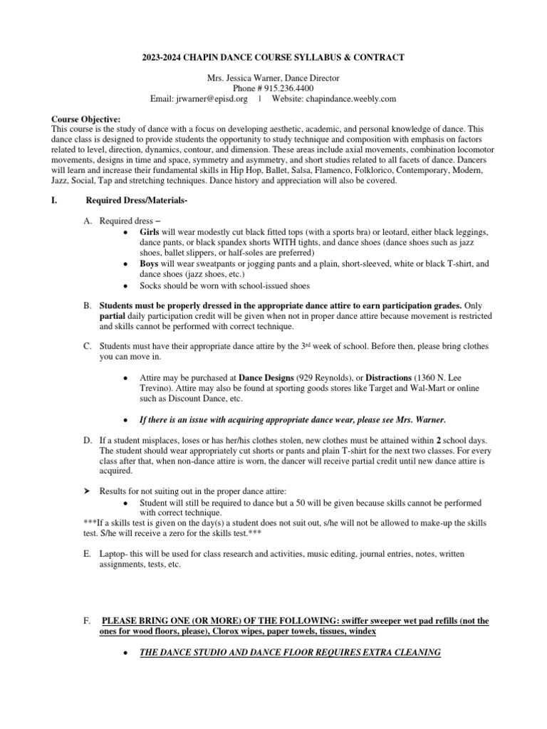 Chapin Dance Syllabus 23-24 | PDF | Clothing | Dances