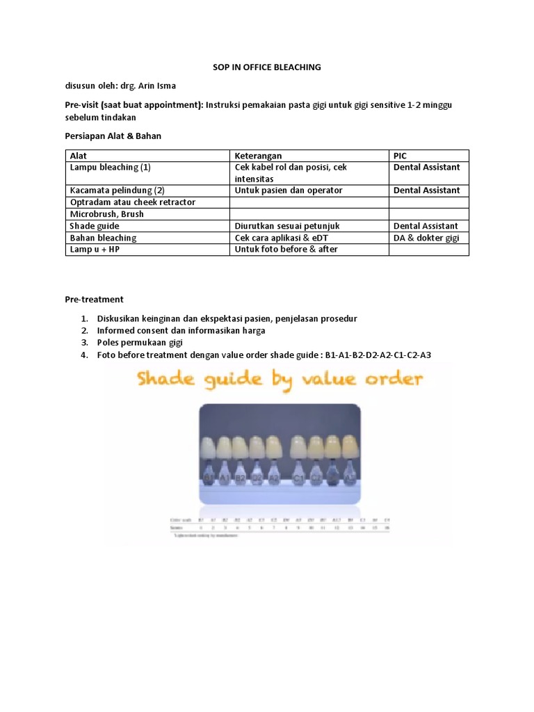 Prosedur dan Instruksi Bleaching Gigi | PDF | Bisnis