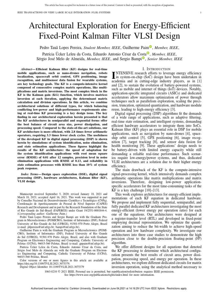 Architectural Exploration For Energy-Efficient Fixed Point Kalman Filter Vlsi Design | PDF ...