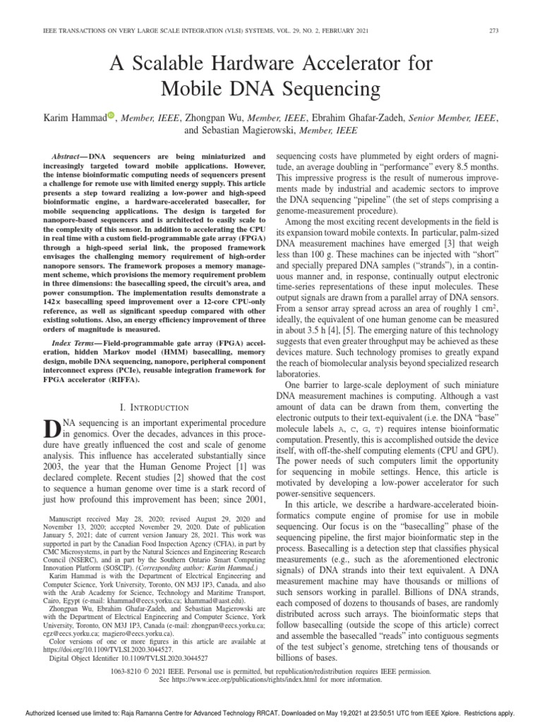 A Scalable Hardware Accelerator For Mobile Dna Sequencing Pdf Field Programmable Gate Array