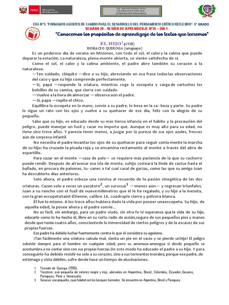 Lectura-El Hijo-Horacio Quiroga | PDF | Poesía