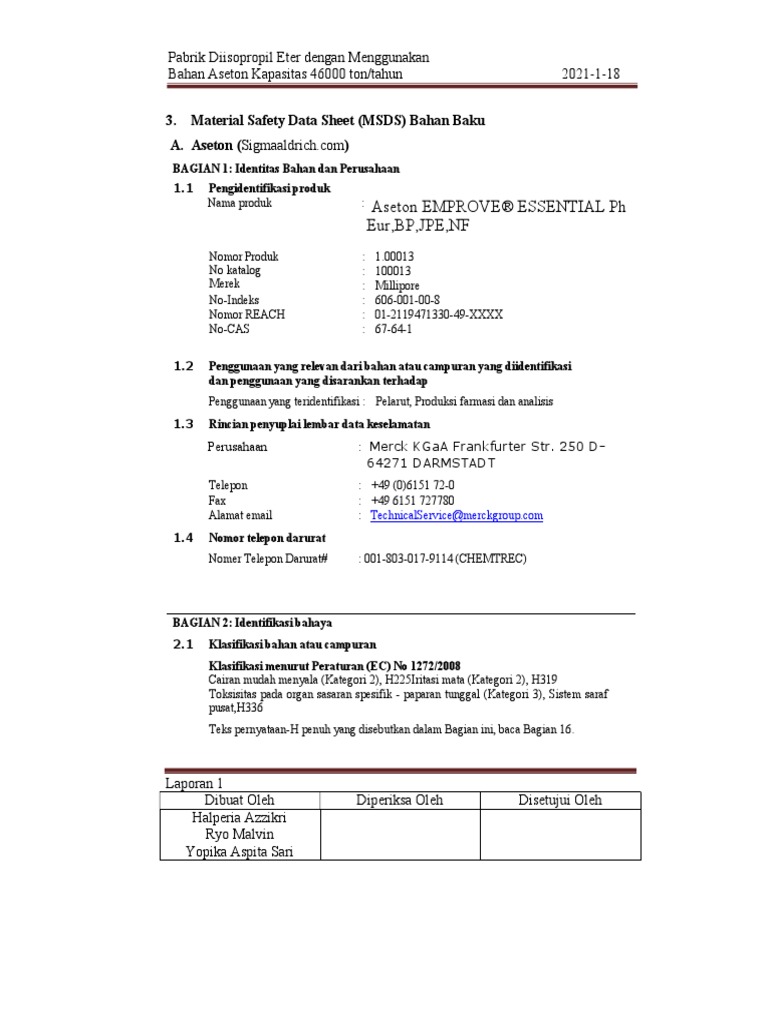 Msds Bahan Aseton TRP | PDF