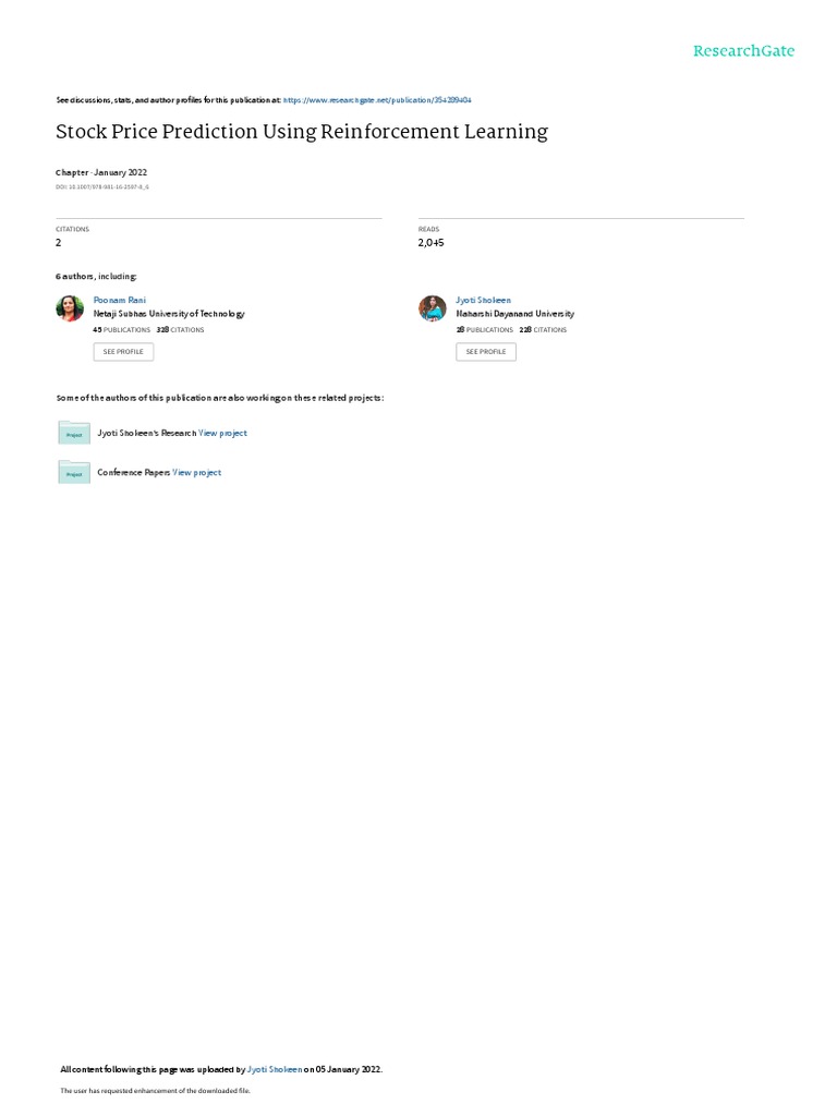 Stock Price Prediction Using Reinforcement Learnin | PDF | Machine Learning | Support Vector Machine