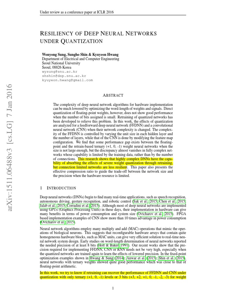 Resiliency of Deep Neural Networks Under Quantizations | PDF | Deep Learning | Artificial Neural ...