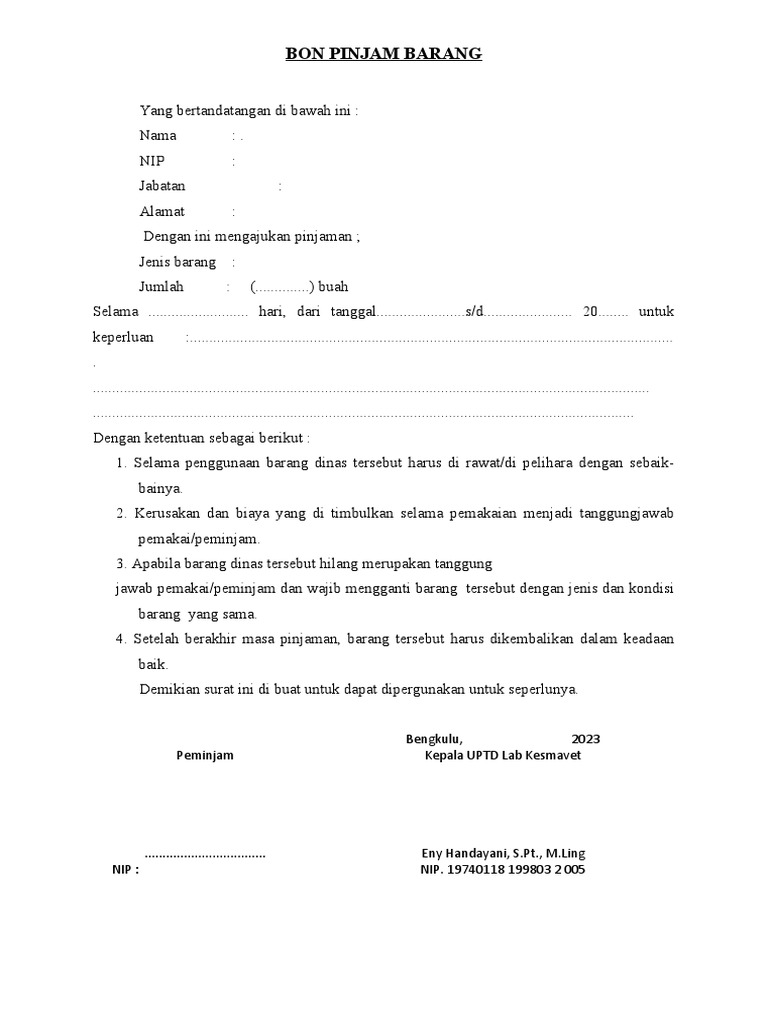 Bon Pinjam Barang | PDF