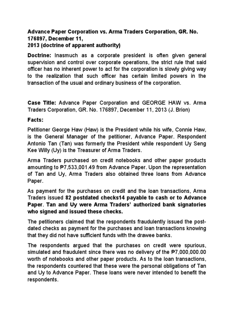 Advance Paper Corporation Vs Arma Traders Corporation, GR. No. 176897 ...