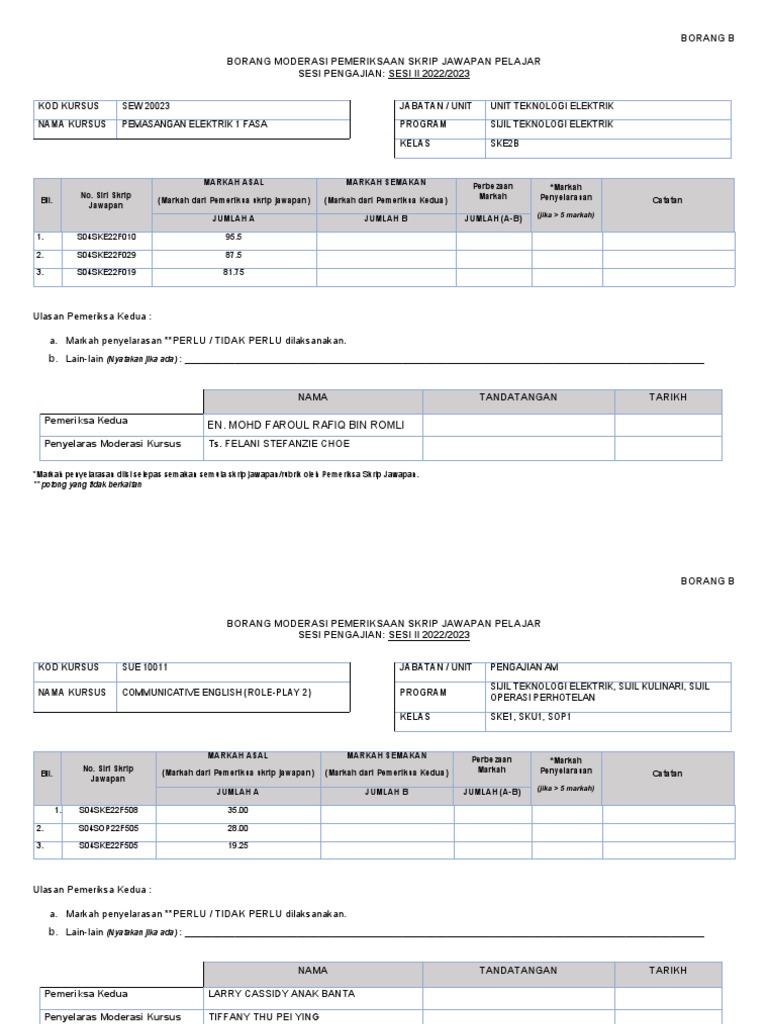 Borang Moderasi (Borang B) | PDF