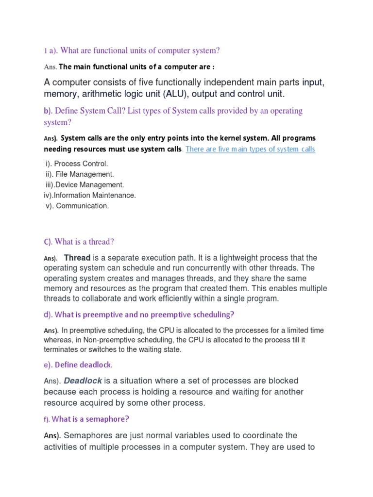 POS - 2 Marks | PDF | Process (Computing) | Thread (Computing)