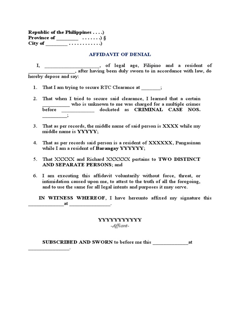 Affidavit of Denial - FFFF | PDF