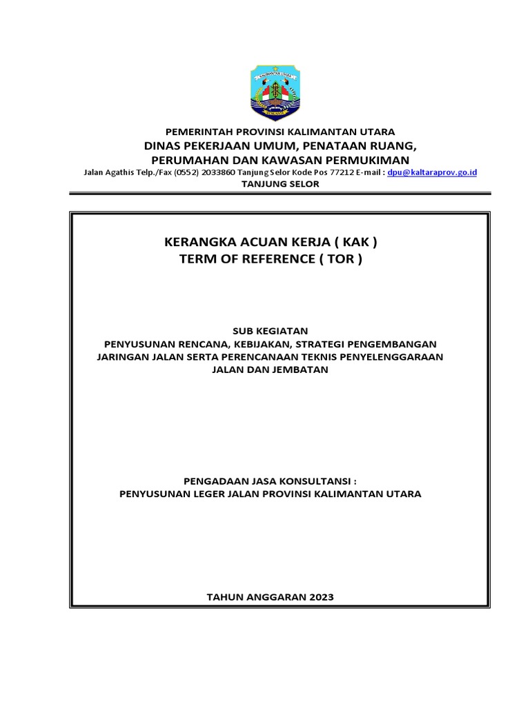 KAK Penyusunan Leger Jalan Provinsi Kalimantan Utara | PDF