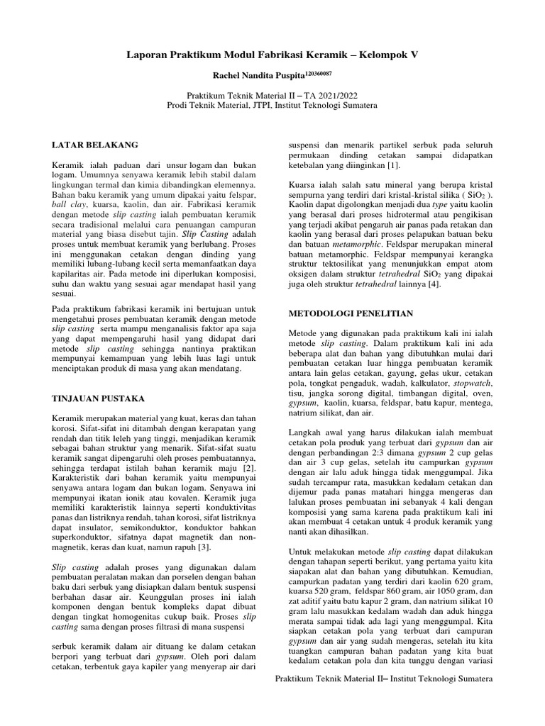Laporan Praktikum Modul Fabrikasi Keramik | PDF