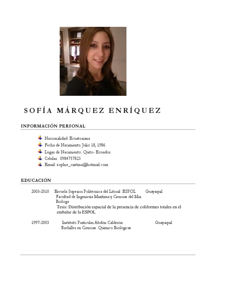 Sofia Marquez CV-1 | PDF | Ecuador | Laboratorios