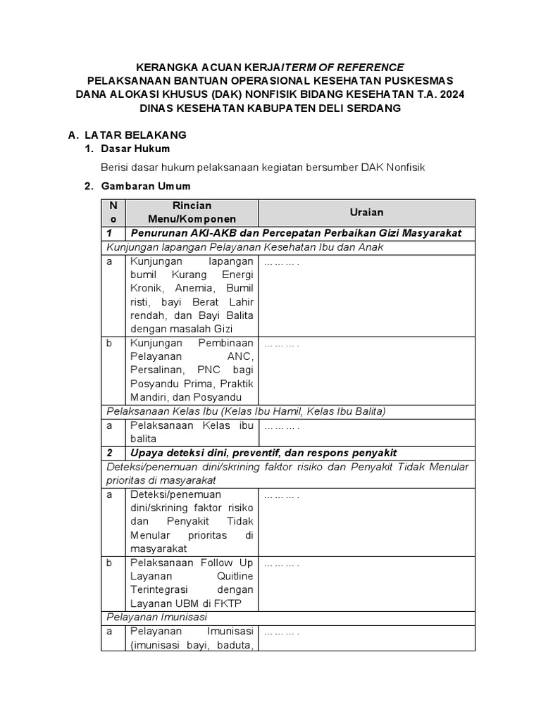 TOR BOK Puskesmas 2024 | PDF