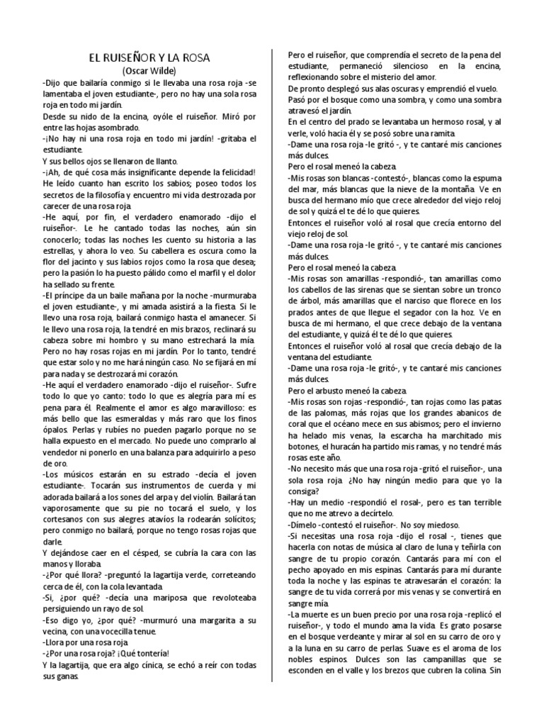 El Ruiseñor y la Rosa: Amor y Sacrificio | PDF | Amor | Rosa