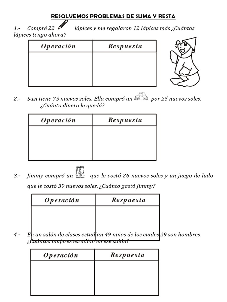 Problemas Con Suma y Resta para Primero de Primaria | PDF