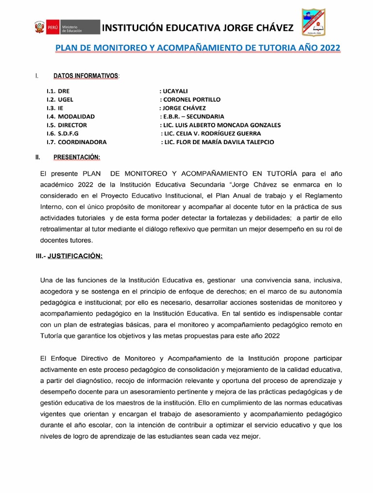 Plan de Monitoreo Tutoría | PDF