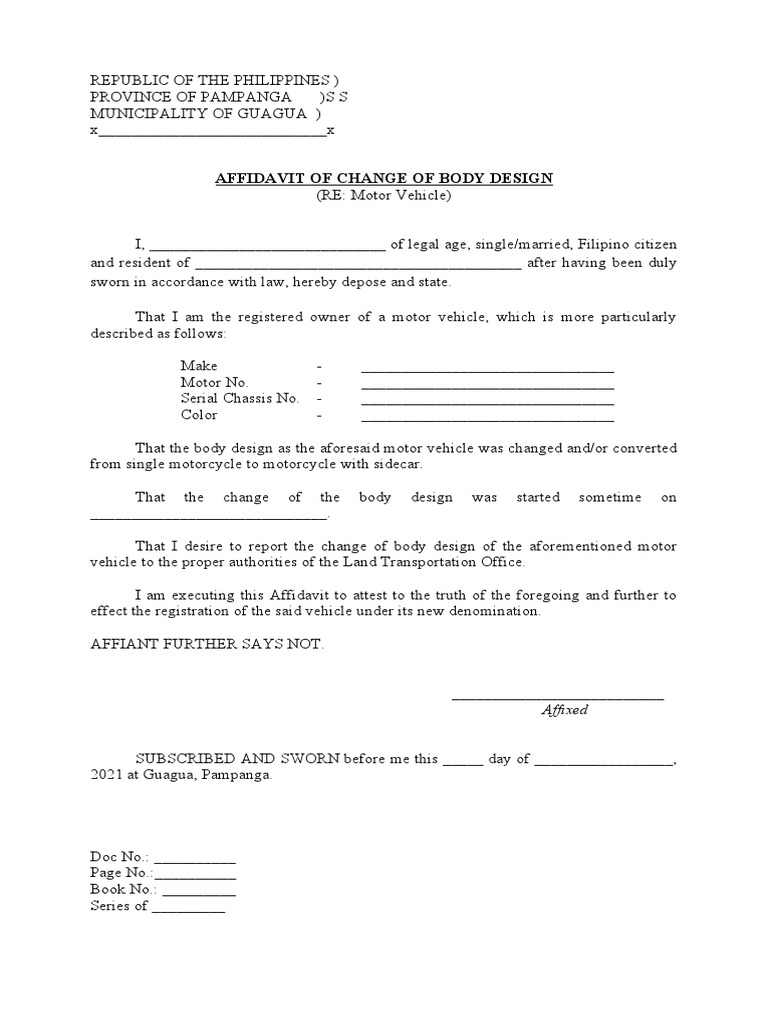 Affidavit of Change of Body Design | PDF | Affidavit | Private Law